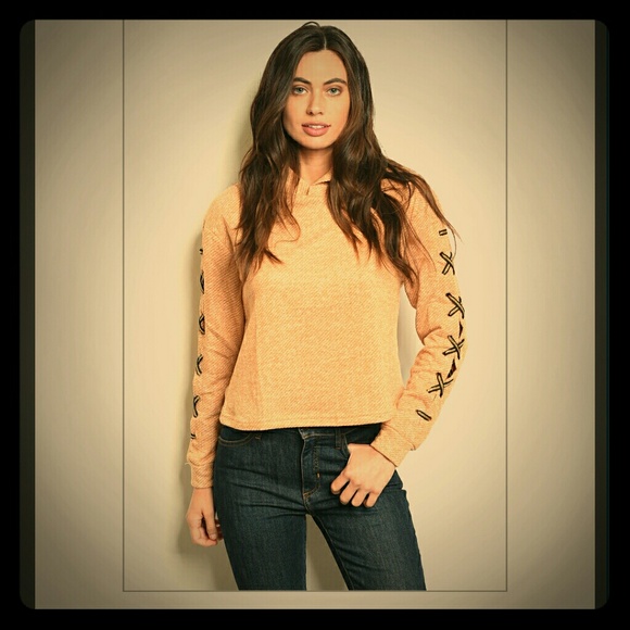 available | Tops | New Mustard Colored Top With X Decorated Sides ...